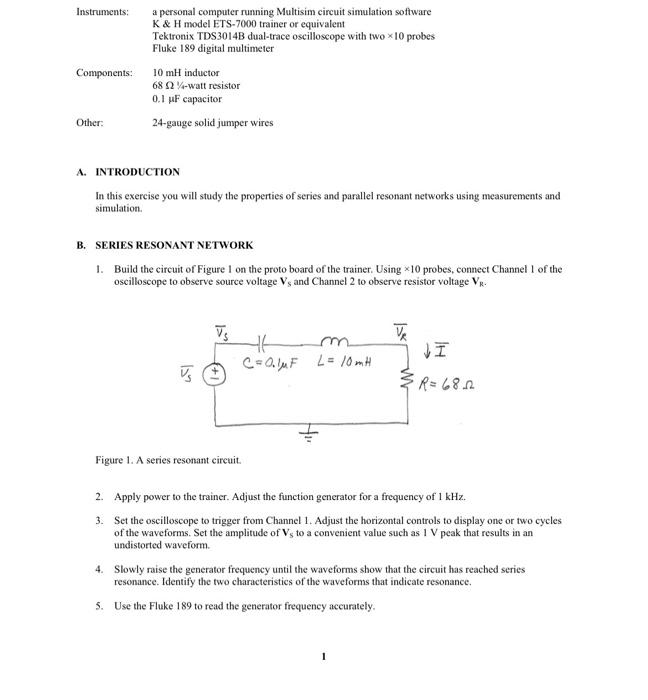 Solved Instruments: a personal computer running Multisim | Chegg.com