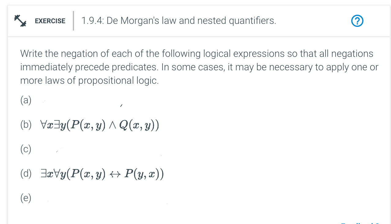 Solved EXERCISE1.9.4: De Morgan's law and nested | Chegg.com