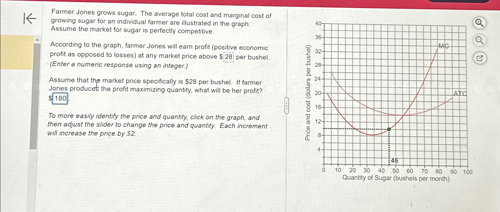 Solved Farmer Jones grows sugar. The average total cost and | Chegg.com