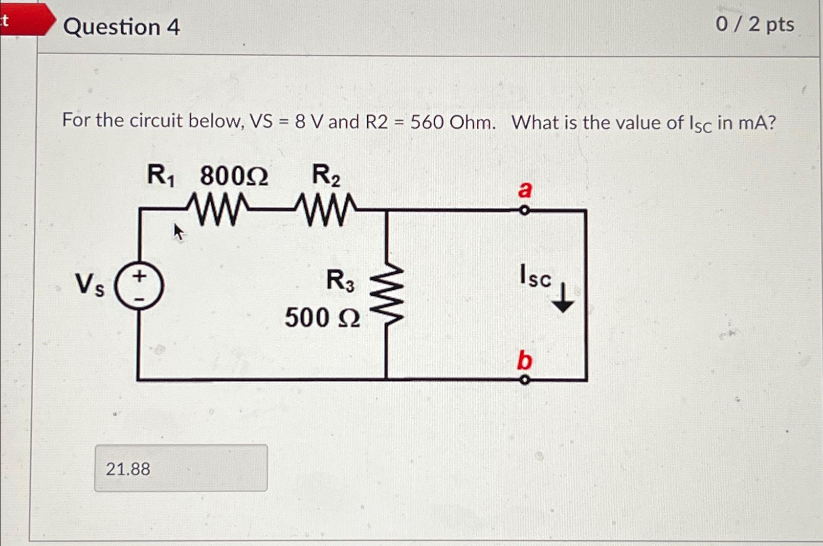 Solved Question 402 ﻿ptsFor the circuit below, VS=8V ﻿and | Chegg.com