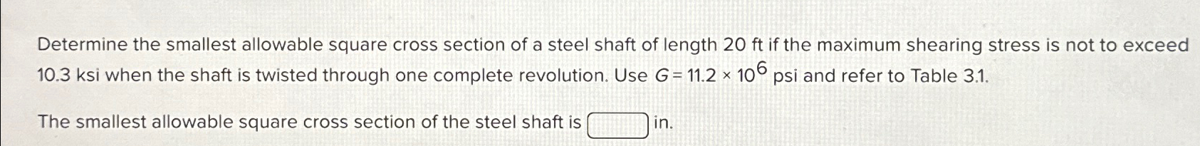 Solved Determine the smallest allowable square cross section | Chegg.com