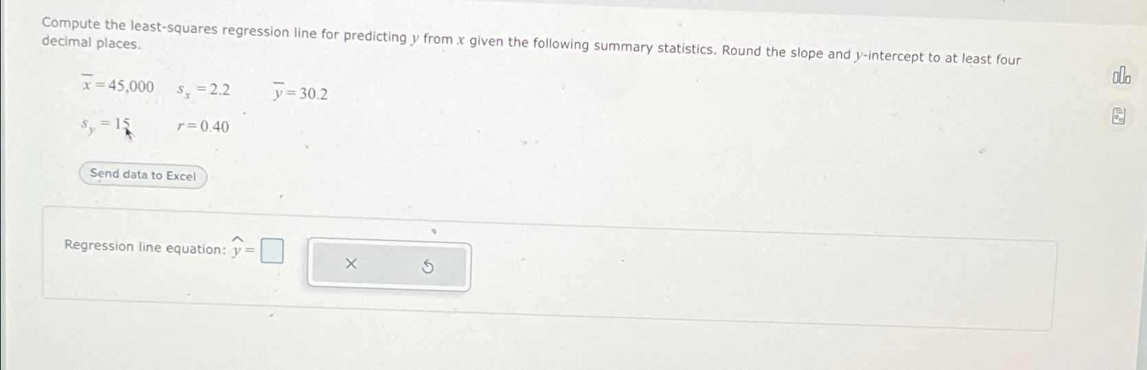 Solved Compute the least-squares regression line for | Chegg.com