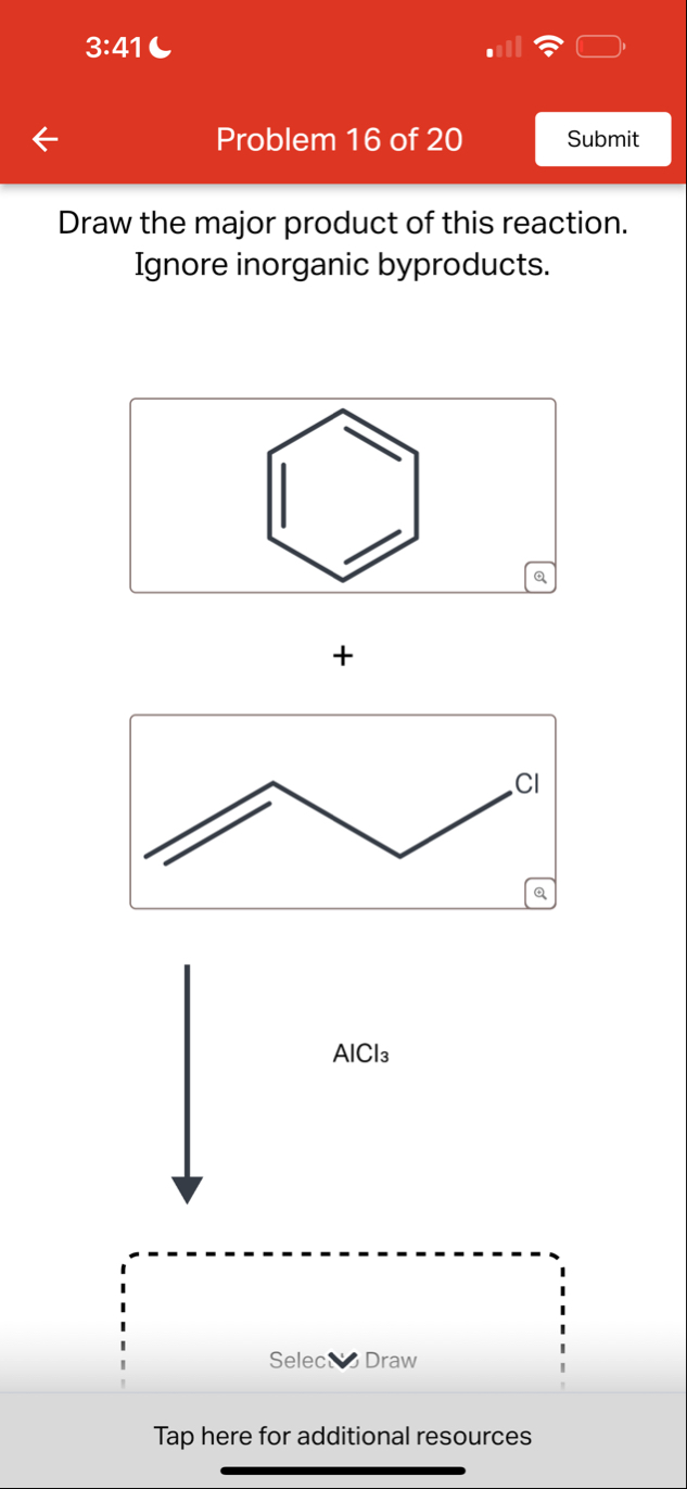 Solved 3:416Problem 16 ﻿of 20Draw the major product of this | Chegg.com