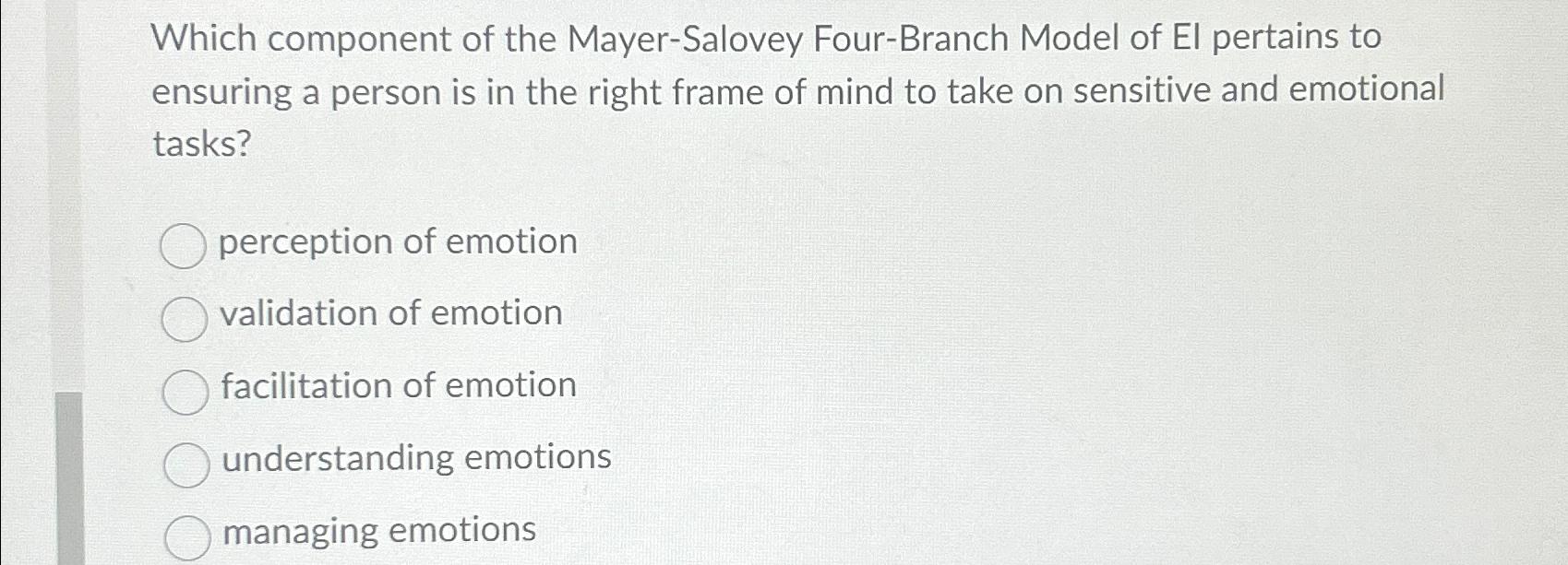 Solved Which component of the Mayer-Salovey Four-Branch | Chegg.com