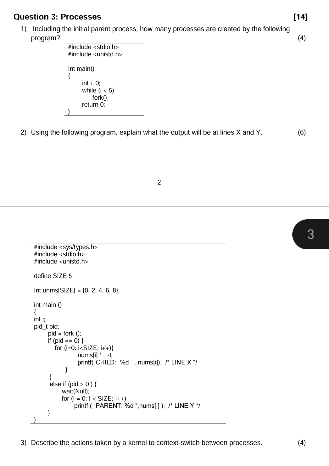 Question 3: Processes[14]Including the initial parent | Chegg.com