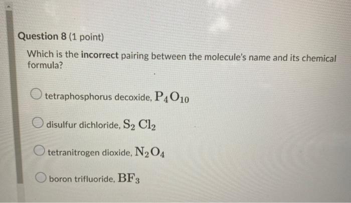 Solved Question 8 (1 point) Which is the incorrect pairing | Chegg.com