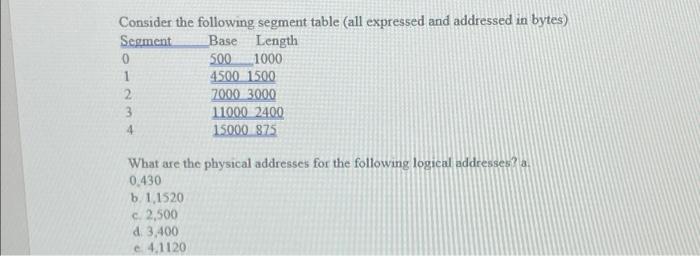 Solved Consider the following segment table (all expressed | Chegg.com
