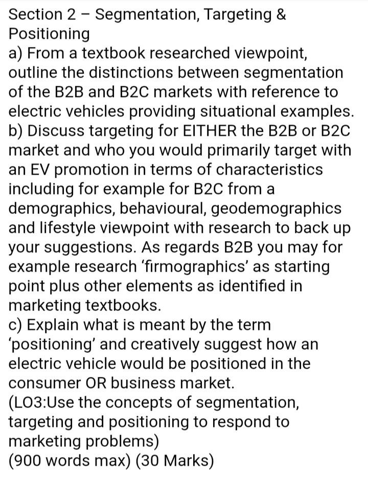 Solved Section 2 - Segmentation, Targeting & Positioning a) | Chegg.com