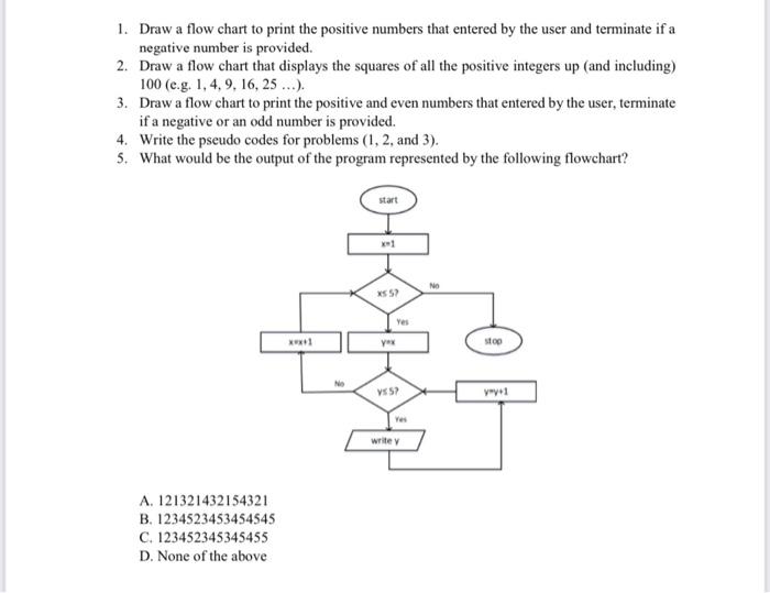 Solved 1. Draw a flow chart to print the positive numbers | Chegg.com