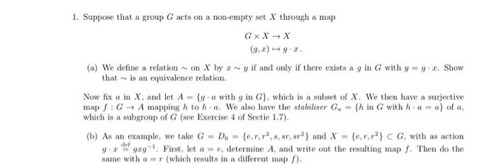 Solved 1. Suppose that a group G acts on a non-empty set X | Chegg.com