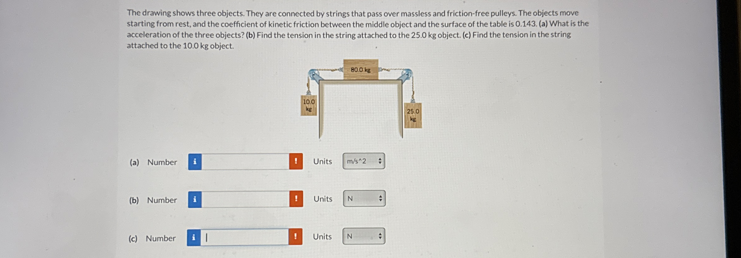 Solved The drawing shows three objects. They are connected | Chegg.com