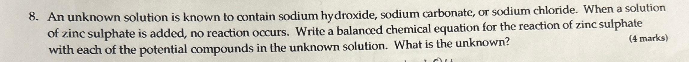 Solved An unknown solution is known to contain sodium | Chegg.com