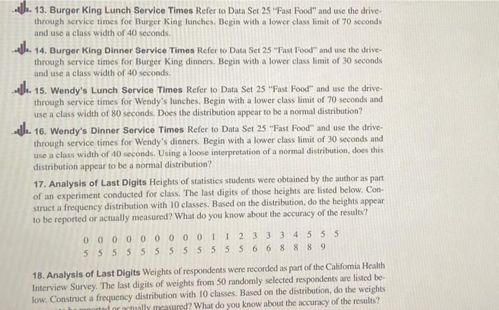 l. 13. Burger King Lunch Service Times Refer to Data | Chegg.com