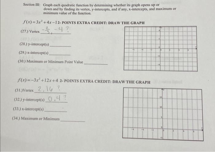 Solved Section III: Graph each quadratic function by | Chegg.com