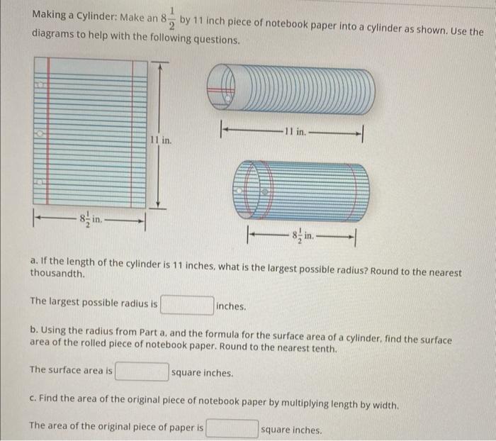 Solved Making a Cylinder: Make an 821 by 11 inch piece of | Chegg.com