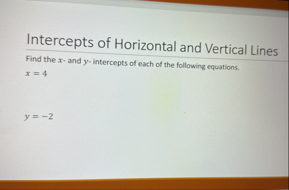 Solved Intercepts of Horizontal and Vertical LinesFind the | Chegg.com