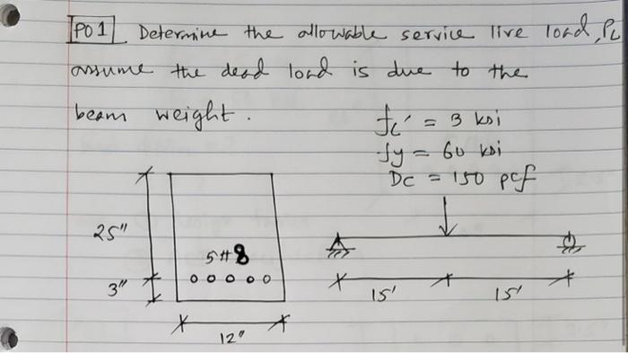 Solved [Po 1, Determine the allowable service live load, fu | Chegg.com