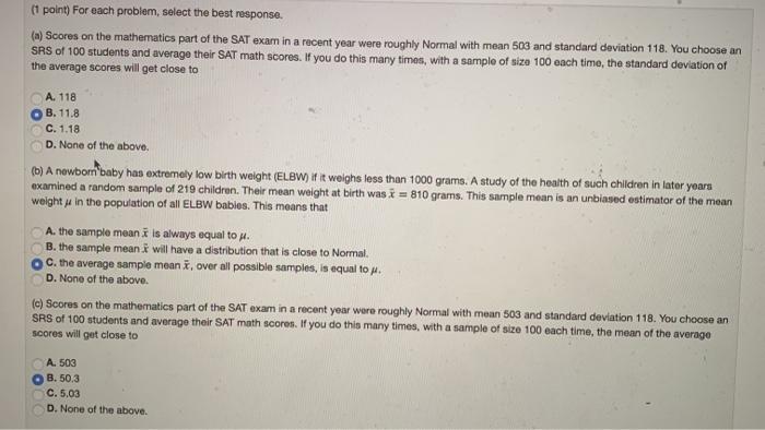 Solved (1 point) For each problem, select the best response. | Chegg.com