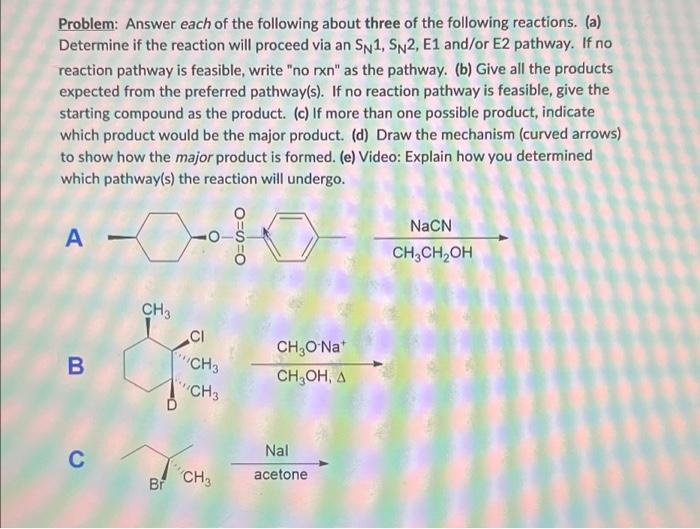 Problem: Answer each of the following about three of | Chegg.com