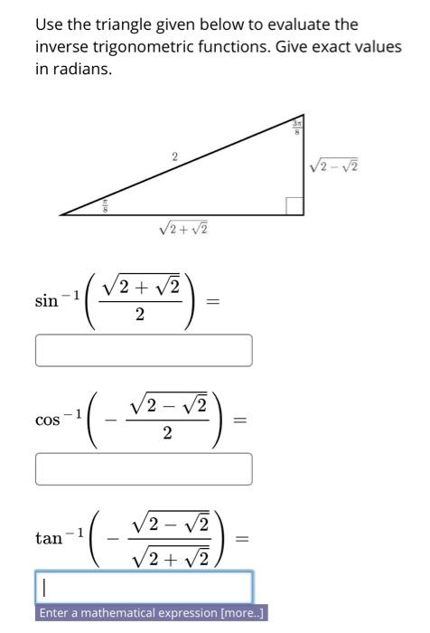 Solved Use the triangle given below to evaluate the inverse | Chegg.com