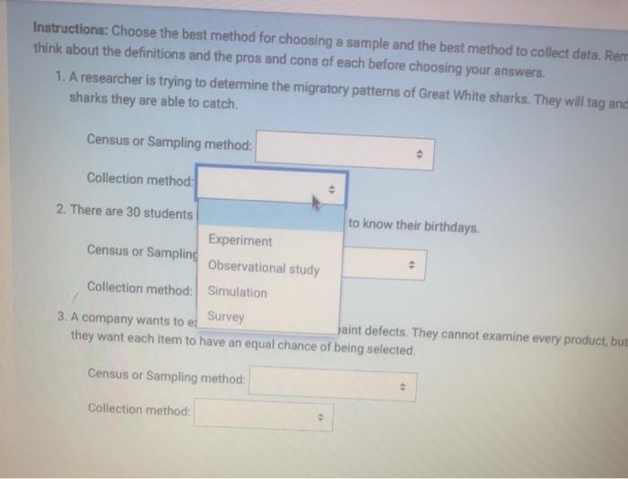 Solved Instructions: Choose the best method for choosing a | Chegg.com