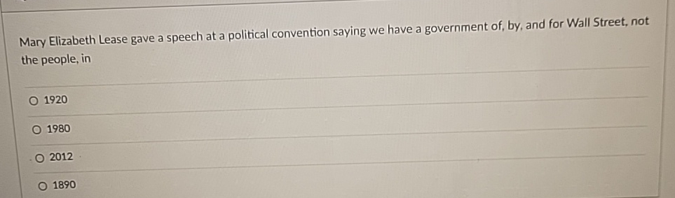 Solved Mary Elizabeth Lease gave a speech at a political | Chegg.com