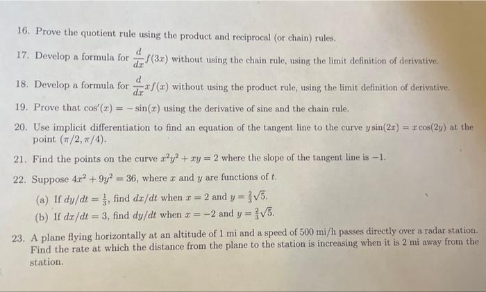 Solved 16. Prove the quotient rule using the product and | Chegg.com