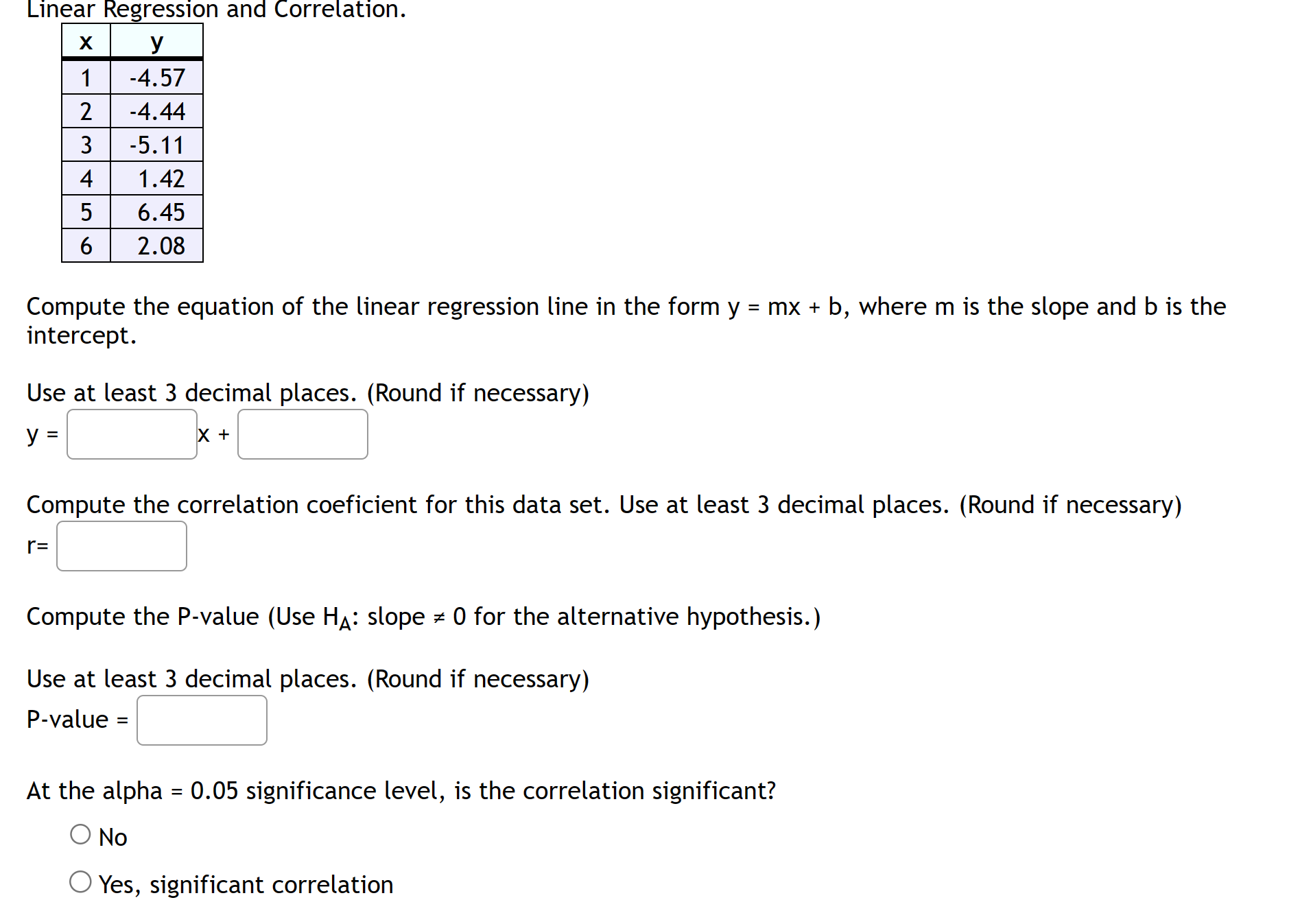 Solved Linear Regression and Correlation.Compute the | Chegg.com