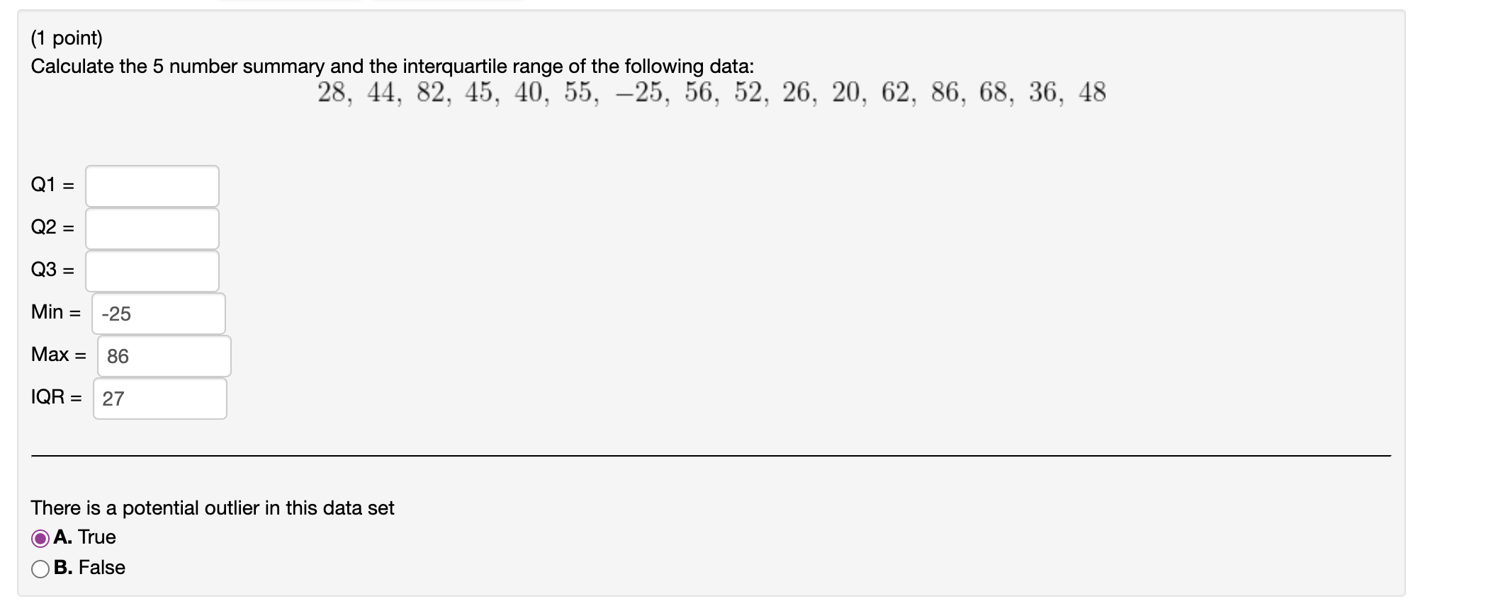 Solved (1 ﻿point)Calculate the 5 ﻿number summary and the | Chegg.com