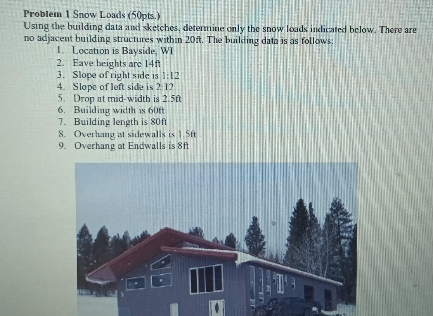 Solved Problem 1 Snow Loads (50pts.) Using the building data | Chegg.com