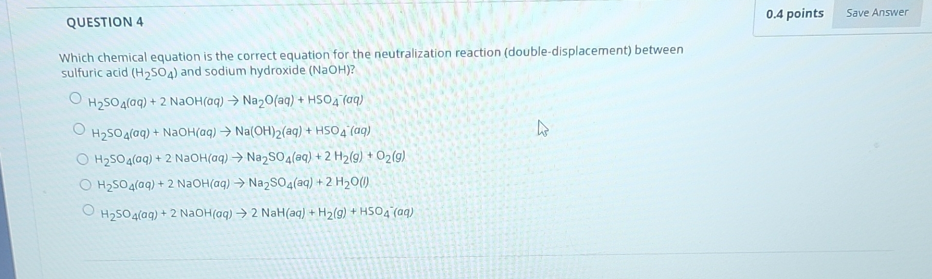 Solved QUESTION 40.4 ﻿pointsWhich chemical equation is the | Chegg.com