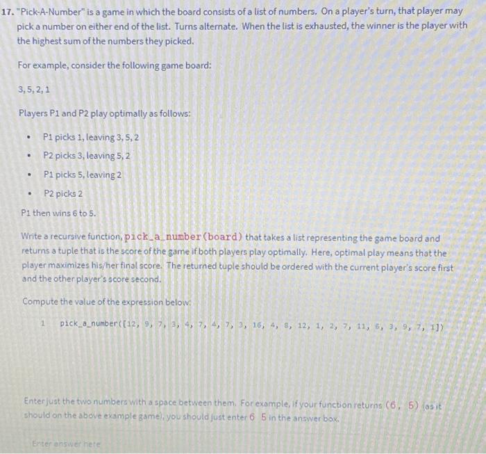 Solved 7. "Pick-A-Number" is a game in which the board | Chegg.com