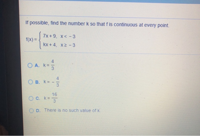 Solved If possible, find the number k so that fis continuous | Chegg.com