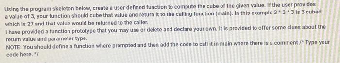 Solved Using the program skeleton below, create a user | Chegg.com