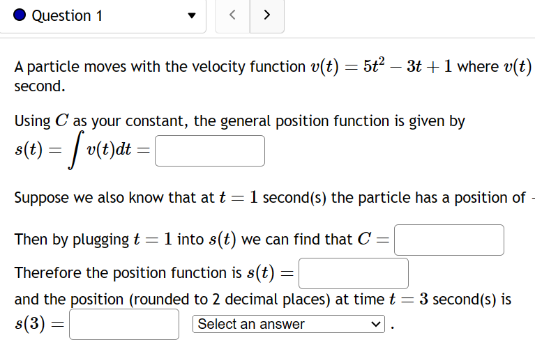 Solved A particle moves with the velocity function | Chegg.com