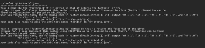 Solved Conpleting Factorial,java rask 1 complete the | Chegg.com