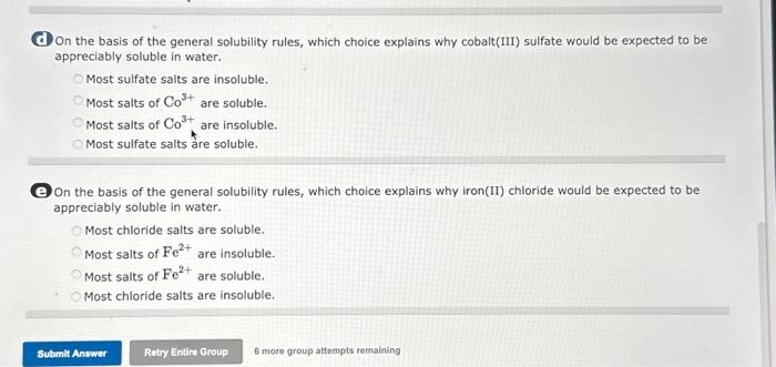 Solved On the basis of the general solubility rules, which | Chegg.com