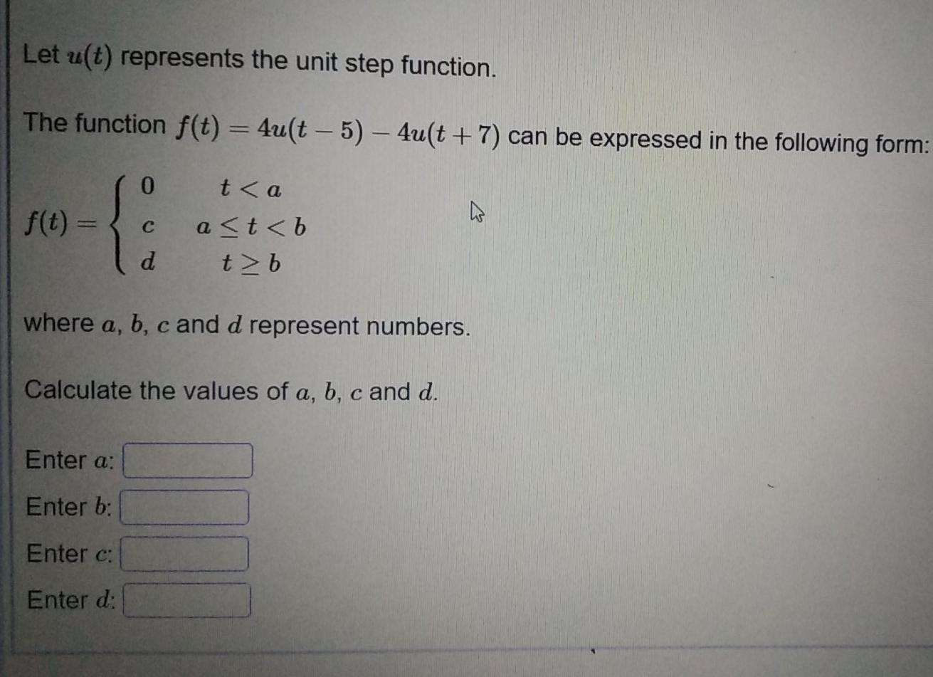 Solved Let u(t) represents the unit step function. The | Chegg.com