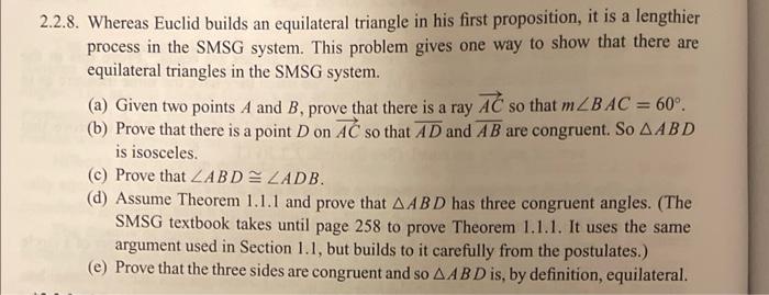 Solved 2.8. Whereas Euclid builds an equilateral triangle in | Chegg.com