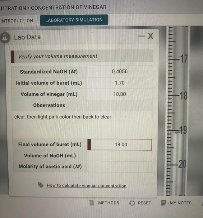 Solved Lab Data How To Calculate Vinegar