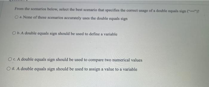 Solved From the scenarios below, select the best scenario | Chegg.com
