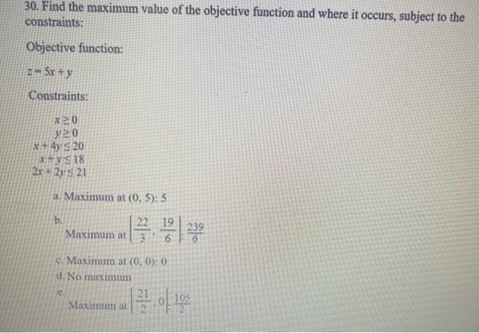 Solved 30. Find the maximum value of the objective function | Chegg.com