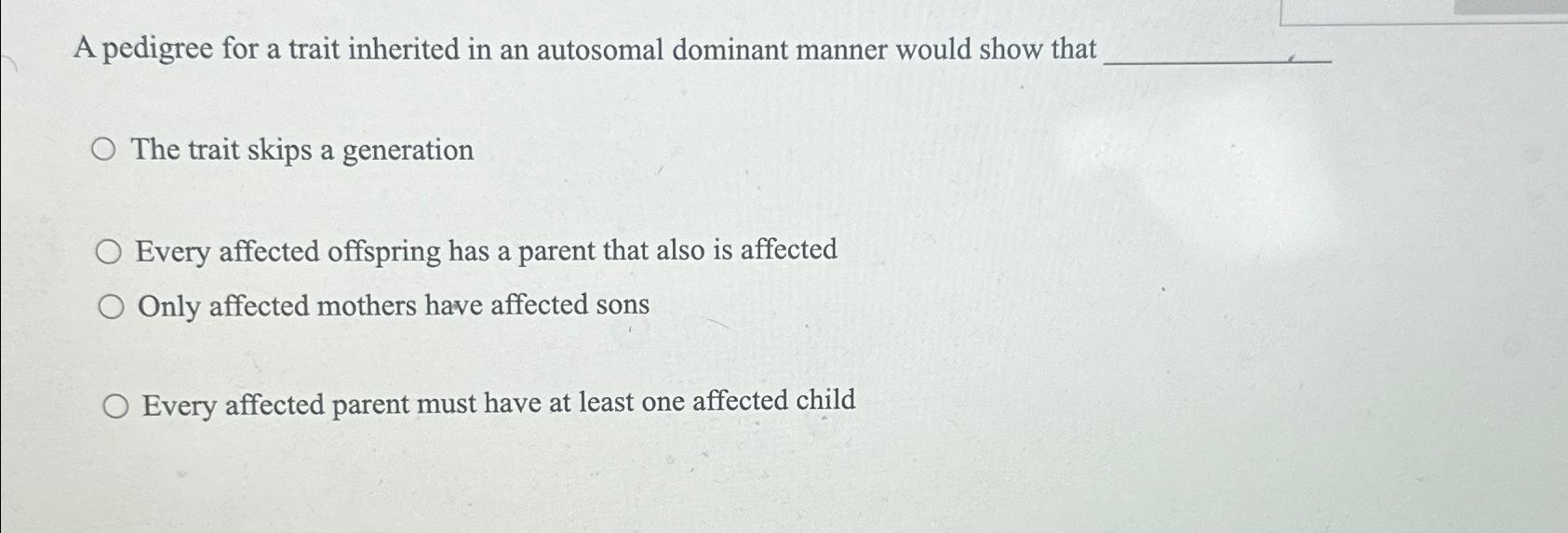 Solved A pedigree for a trait inherited in an autosomal | Chegg.com