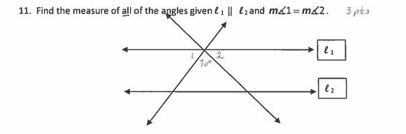 Solved Find the measure of all of the angles given l1||l2 | Chegg.com