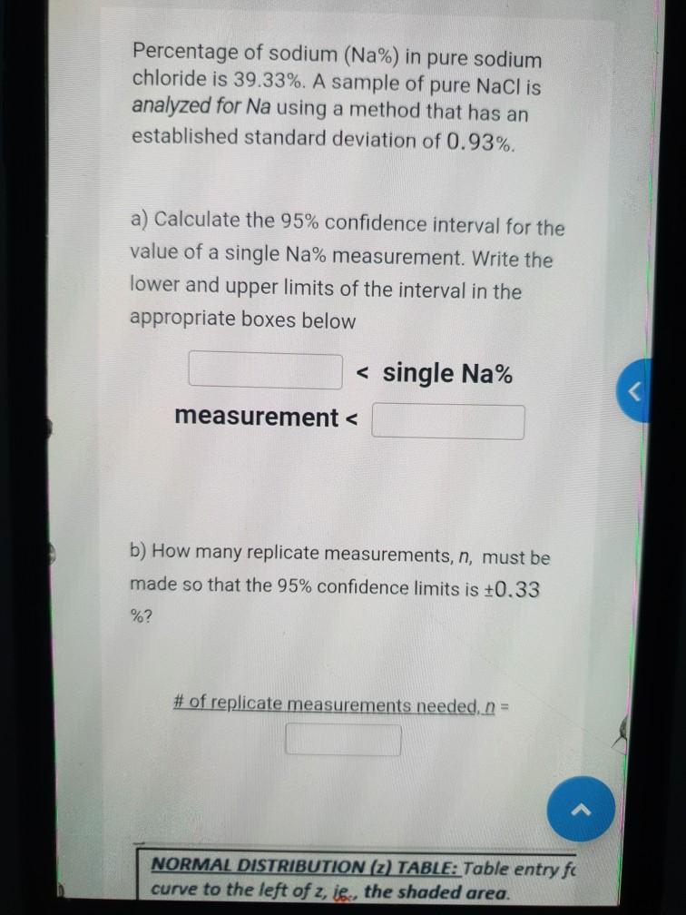 Solved Percentage of sodium (Na%) in pure sodium chloride is | Chegg.com