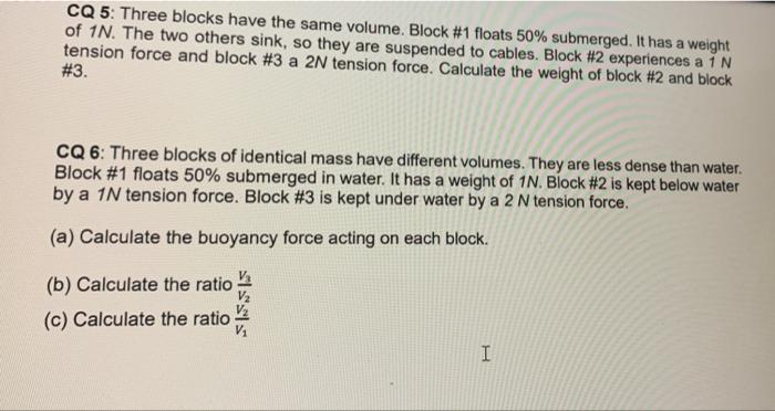 Solved CQ 5: Three blocks have the same volume. Block #1 | Chegg.com