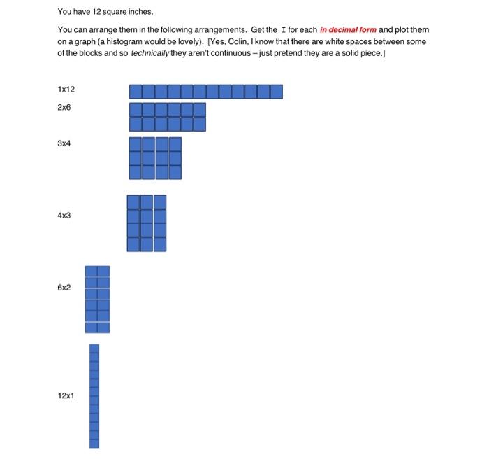 You have 12 square inches. You can arrange them in | Chegg.com