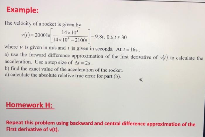 Solved Example: The velocity of a rocket is given by v(t) = | Chegg.com