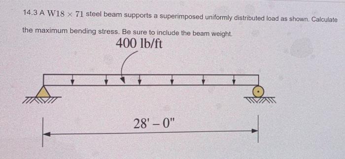 Solved 14.3 A W18 x 71 steel beam supports a superimposed | Chegg.com