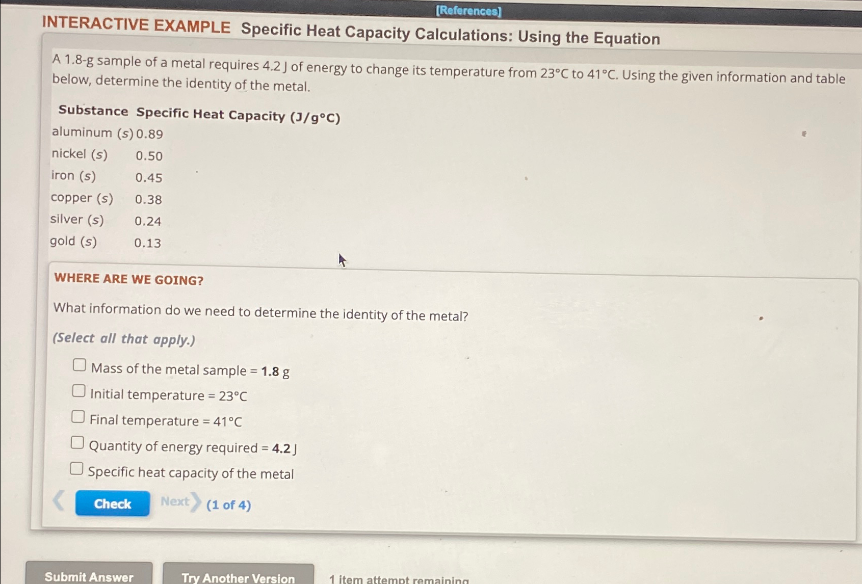 Solved [References]INTERACTIVE EXAMPLE Specific Heat | Chegg.com